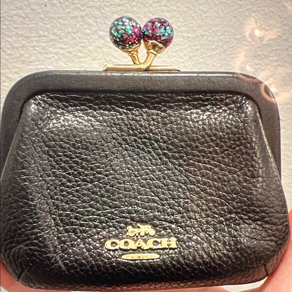 Coach | Bags | Coach Black Leather Coin Purse With Multi Color Clasp ...